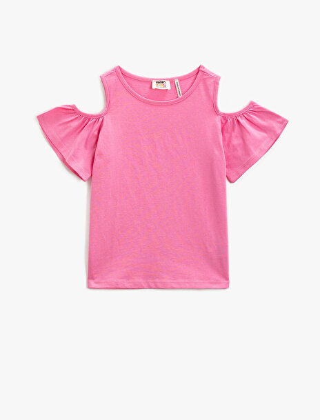 Koton Kız Çocuk Bisiklet Yaka Tişört Omuz Detaylı Pamuklu