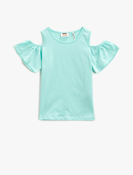 Koton Kız Çocuk Bisiklet Yaka Tişört Omuz Detaylı Pamuklu