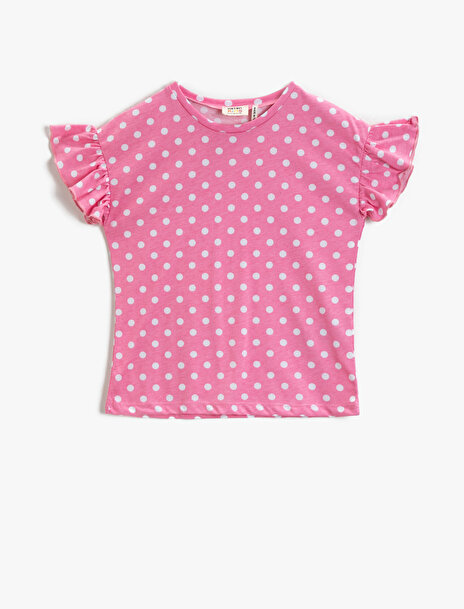 Koton Kız Çocuk Fırfırlı Tişört Puantiyeli Pamuklu