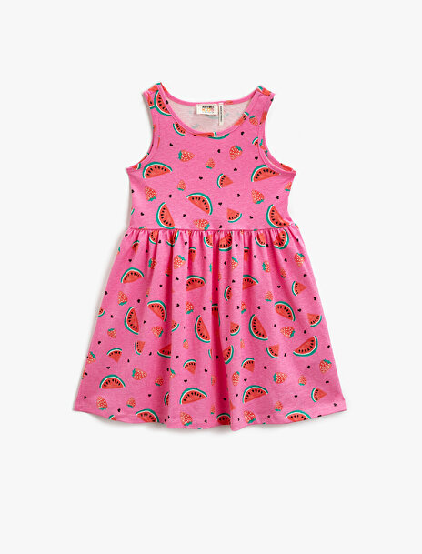 Koton Kız Çocuk Baskılı Elbise Kolsuz Pamuklu