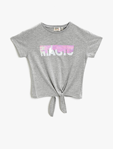 Koton Kız Çocuk Pullu Tişört Yazılı Baskılı