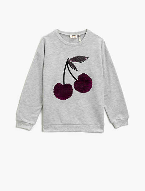 Koton Kız Çocuk Pullu Bisiklet Yaka Uzun Kollu Sweatshirt