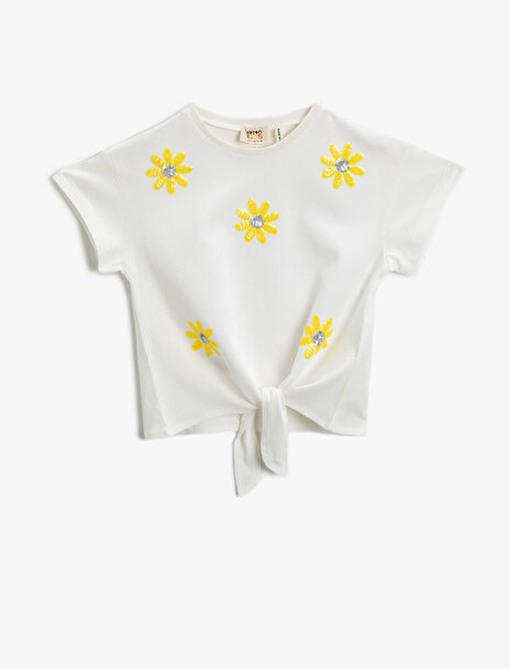 Koton Kız Çocuk Pullu Tişört Kısa Kollu Çiçekli Pamuklu