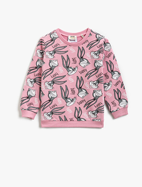 Koton Kız Çocuk Pamuklu Bugs Bunny Lisanslı Baskılı Bisiklet Yaka Sweatshirt
