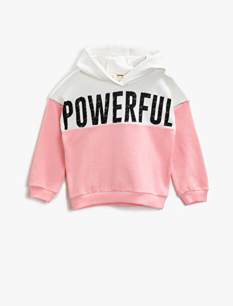 Koton Kız Çocuk Pamuklu Yazılı Baskılı Kapüşonlu Uzun Kollu Sweatshirt