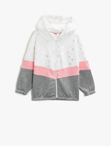 Koton Kız Çocuk Pamuklu Kapüşonlu Baskılı Renk Bloklu Fermuarlı Sweatshirt Koton Kız Çocuk Pamuklu Kapüşonlu Baskılı Renk Bloklu Fermuarlı Sweatshirt
