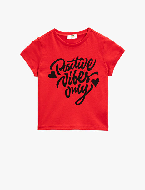 Koton Kız Çocuk Yazılı Tişört Bisiklet Yaka Kısa Kollu Pamuklu