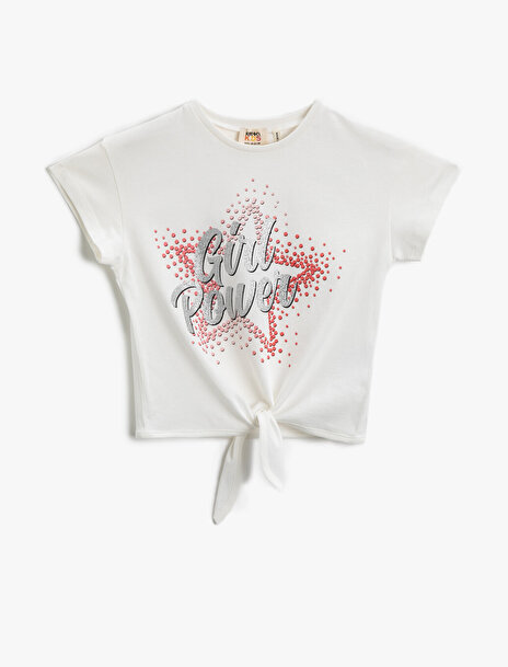 Koton Kız Çocuk Yazılı Tişört Bisiklet Yaka Pamuklu Kısa Kollu