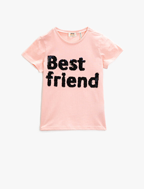 Koton Kız Çocuk Yazılı Tişört Kısa Kollu Pamuklu Bisiklet Yaka