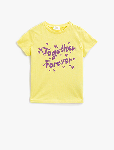 Koton Kız Çocuk Yazılı Tişört Bisiklet Yaka Kısa Kollu Pamuklu