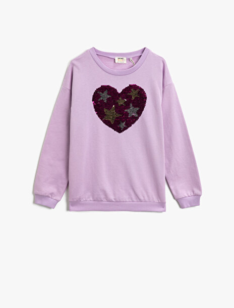 Koton Kız Çocuk Pullu Pamuklu Bisiklet Yaka Uzun Kollu Sweatshirt