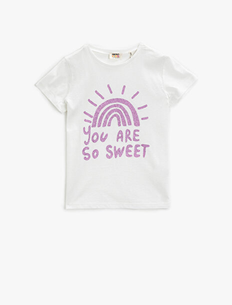 Koton Kız Çocuk Baskılı Tişört Kısa Kollu Yazılı Pamuklu
