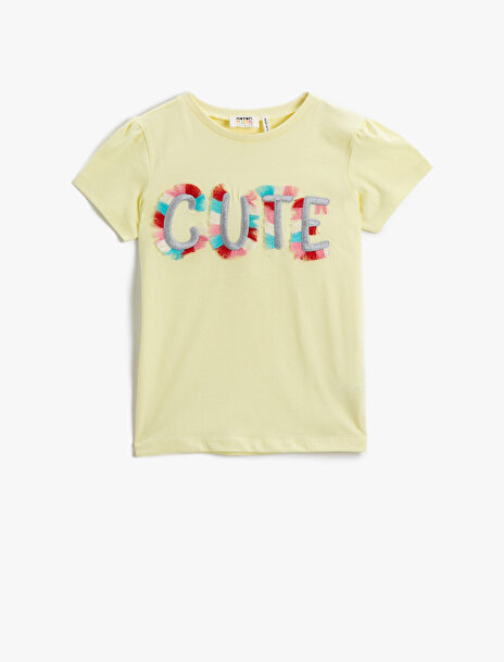 Koton Kız Çocuk Sloganlı Tişört Püsküllü Bisiklet Yaka Pamuklu