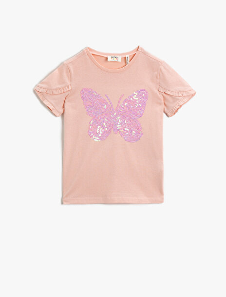 Koton Kız Çocuk Pullu Tişört Fırfırlı Pamuklu