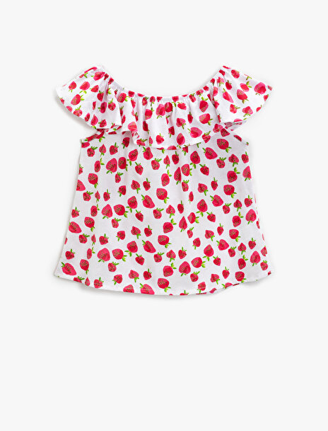 Koton Kız Çocuk Desenli Tişört Fırfırlı Pamuklu