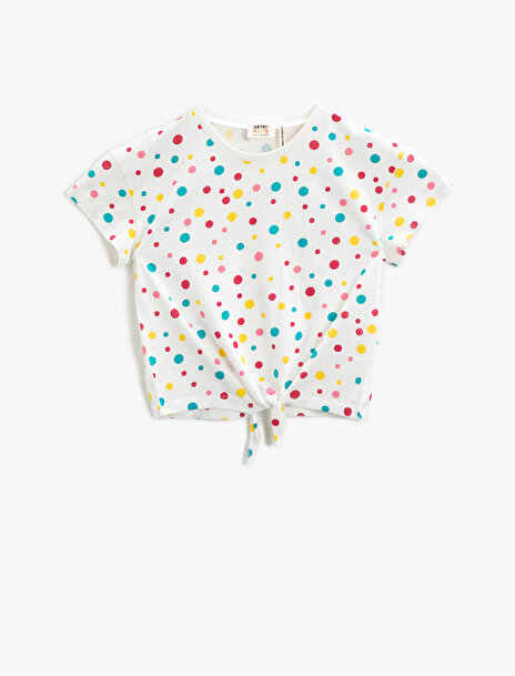 Koton Kız Çocuk Puantiyeli Tişört Bisiklet Yaka Kısa Kollu