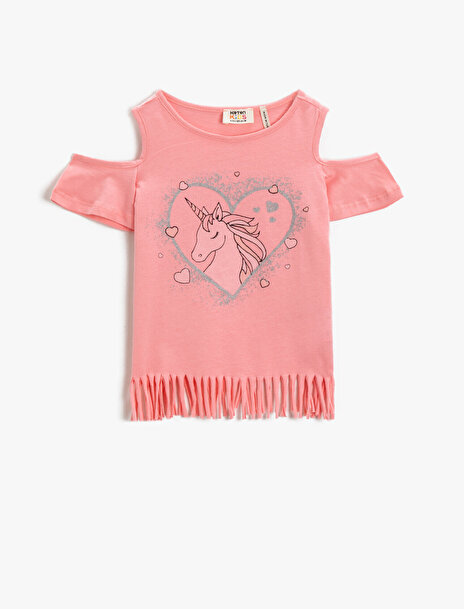 Koton Kız Çocuk Işıkta Değişen Tişört Pencere Detaylı Pamuklu