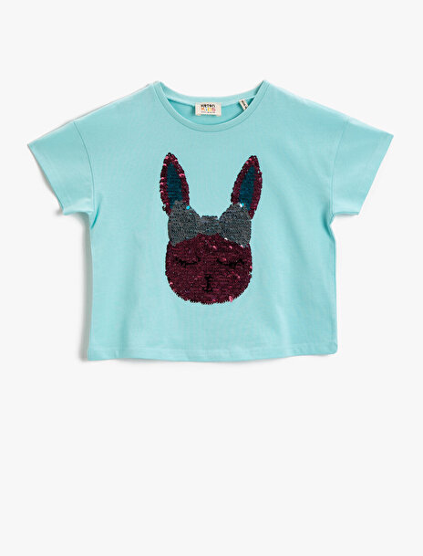 Koton Kız Çocuk Pullu Tişört Kısa Kollu Pamuklu