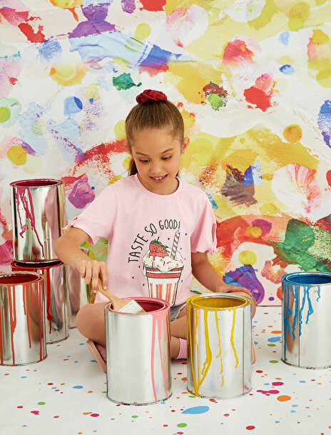 Koton Kız Çocuk Güzel Kokulu Baskılı Tişört Bisiklet Yaka Pamuklu