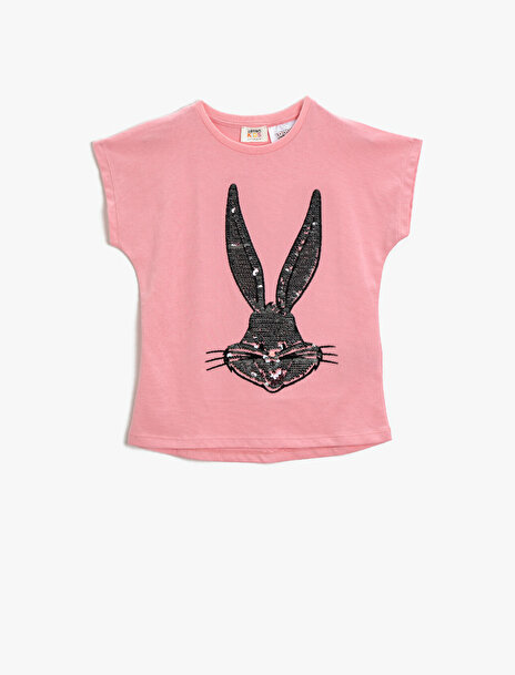 Koton Kız Çocuk Bugs Bunny Tişört Pamuklu Kısa Kollu Lisanslı Pullu