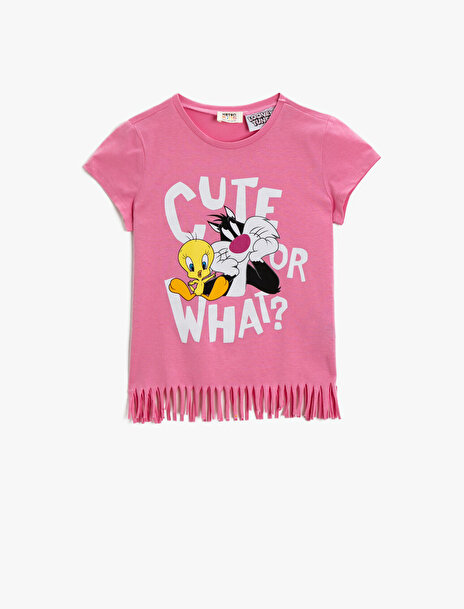 Koton Kız Çocuk Tweety Tişört Lisanslı Püsküllü Pamuklu