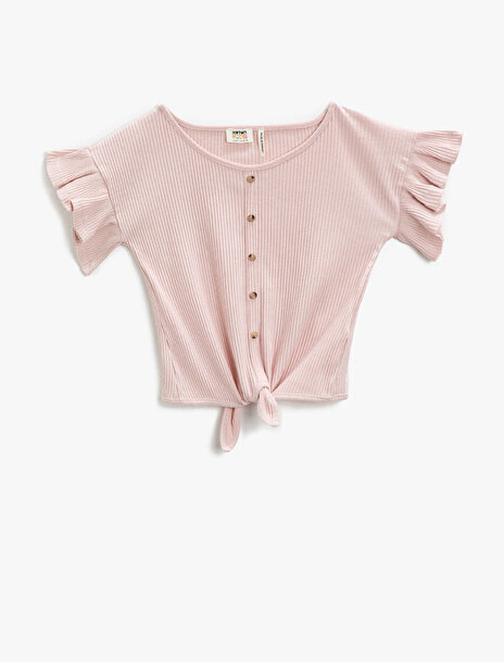 Koton Kız Çocuk Düğmeli Tişört Kısa Kollu Pamuklu