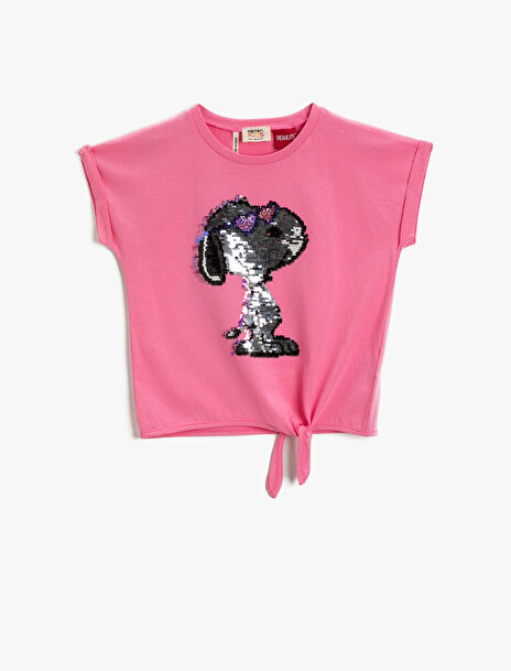 Koton Kız Çocuk Snoopy Tişört Lisanslı Pullu Pamuklu