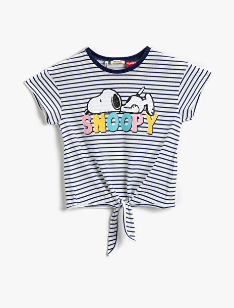 Koton Kız Çocuk Snoopy Tişört Lisanslı Çizgili Pamuklu