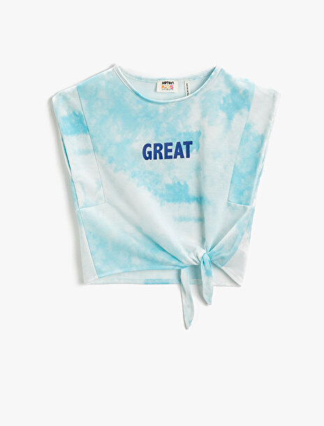 Koton Kız Çocuk Baskılı Tişört Bisiklet Yaka Belden Bağlamalı