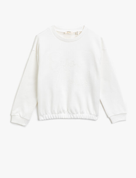 Koton Kız Çocuk Pamuklu Yazılı İşlemeli Bisiklet Yaka Sweatshirt