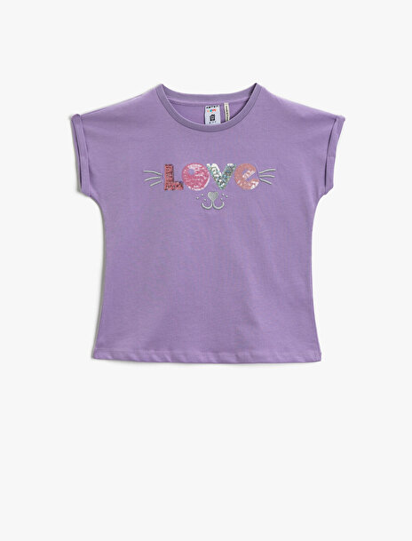 Koton Kız Çocuk Pullu Tişört Bisiklet Yaka Pamuklu