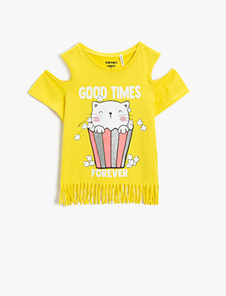 Koton Kız Çocuk Baskılı Tişört Pencere Detaylı Pamuklu