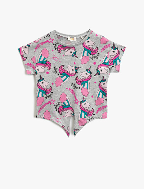 Koton Kız Çocuk Unicorn Baskılı Tişört Kısa Kollu Bisiklet Yaka Pamuklu