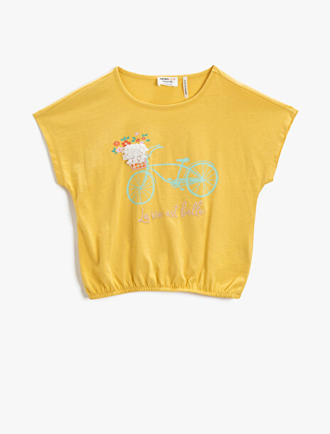 Koton Kız Çocuk Organik Pamuklu Bisiklet Yaka Kısa Kollu Baskılı Tişört