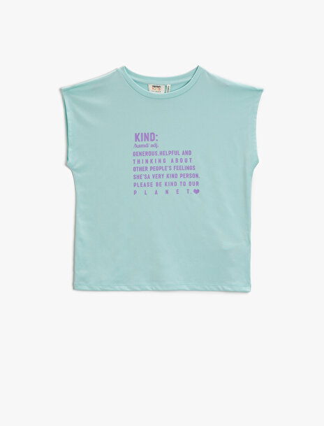 Koton Kız Çocuk Organik Pamuklu Bisiklet Yaka Kısa Kollu Baskılı Tişört