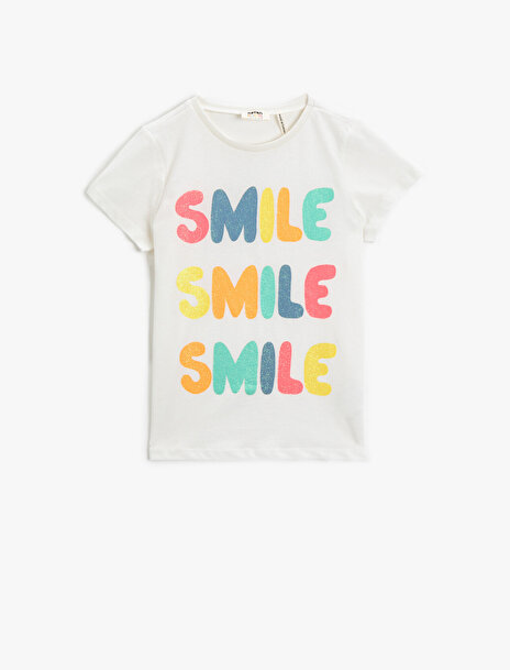 Koton Kız Çocuk Yazılı Tişört Kısa Kollu Bisiklet Yaka Pamuklu