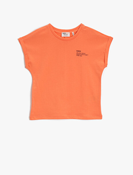 Koton Kız Çocuk Organik Pamuklu Baskili Tisört Bisiklet Yaka Kisa Kollu