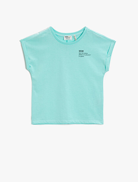 Koton Kız Çocuk Organik Pamuklu Baskili Tisört Bisiklet Yaka Kisa Kollu