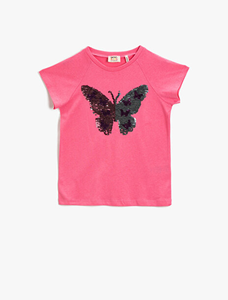 Koton Kız Çocuk Kısa Kollu Tişört Pullu Pamuklu