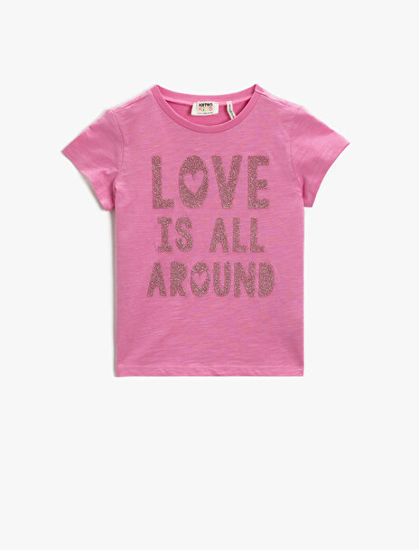 Koton Kız Çocuk Kısa Kollu Tişört Yazılı Baskılı Pamuklu