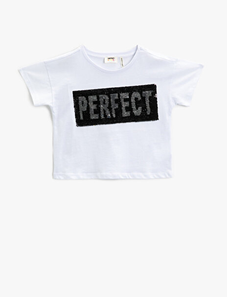 Koton Kız Çocuk Pullu Tişört Bisiklet Yaka Pamuklu