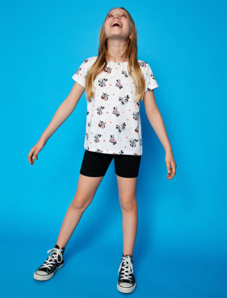 Koton Kız Çocuk Minnie Mouse Tişört Lisanslı Baskılı Kısa Kollu Bisiklet Yaka