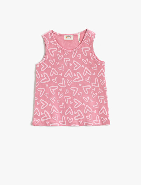 Koton Kız Çocuk Kalp Baskılı Atlet Bisiklet Yaka Pamuklu