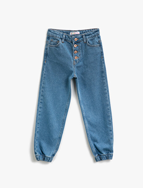 Koton Kız Çocuk Pamuklu Düğmeli Yüksek Bel Paçası Büzgülü Jean Pantolon Koton Kız Çocuk Pamuklu Düğmeli Yüksek Bel Paçası Büzgülü Jean Pantolon