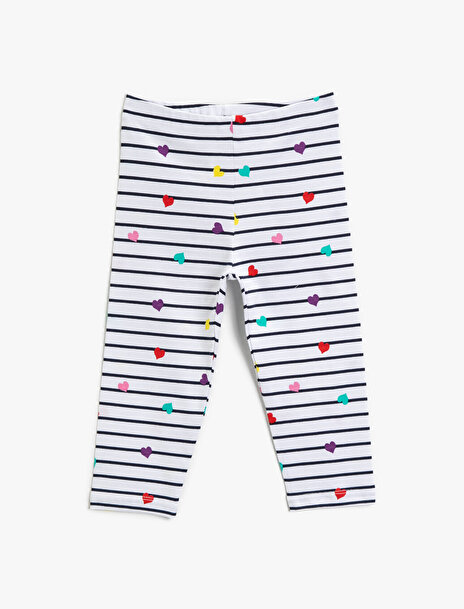 Koton Kız Çocuk Baskılı Tayt Kalpli Çizgili Pamuklu