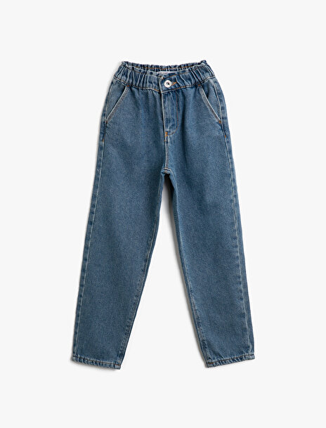 Koton Kız Çocuk Pamuklu Beli Lastikli Yüksek Bel Jean Pantolon