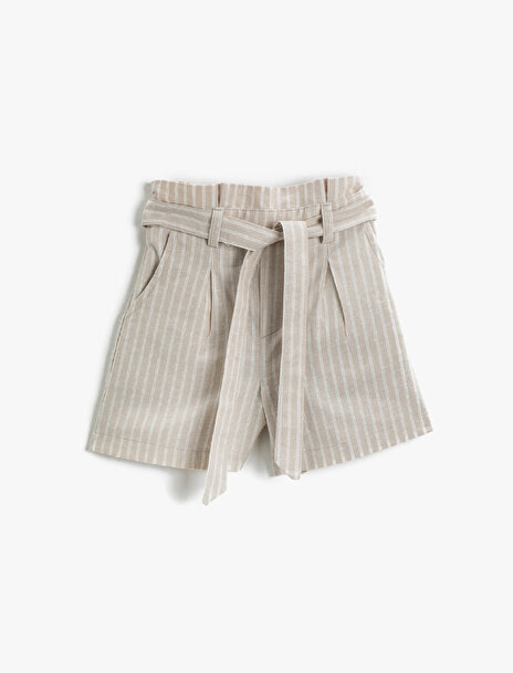 Koton Kız Çocuk Keten Şort Çizgili Kuşaklı