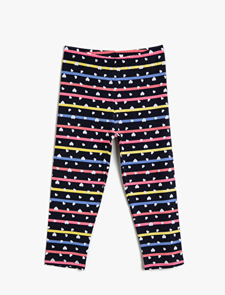 Koton Kız Çocuk Çizgili Tayt Kalpli Baskılı Pamuklu