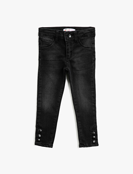 Koton Kız Çocuk Paçası Çıtçıtlı Slim Fit Pamuklu Jean Pantolon