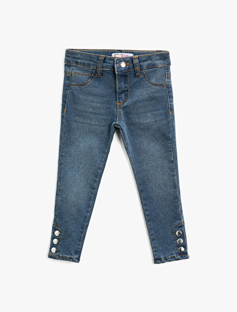 Koton Kız Çocuk Paçası Çıtçıtlı Slim Fit Pamuklu Jean Pantolon